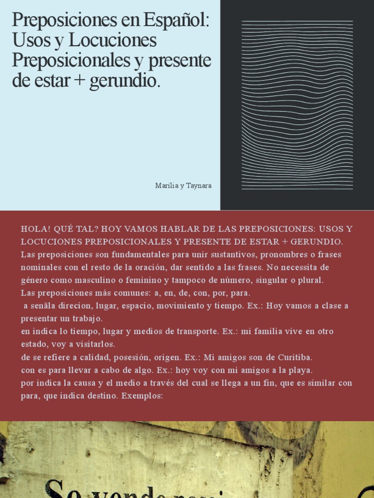 Preposiciones en Español Usos y Locuciones Preposicionales y Presente ...
