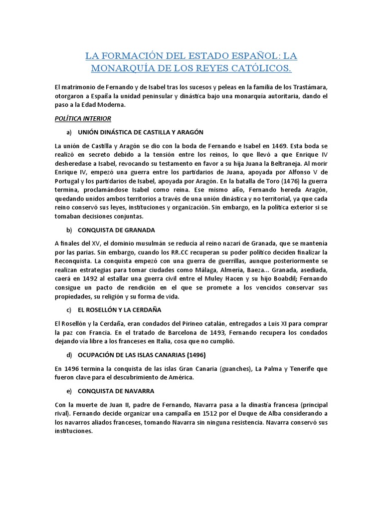 6-La Formacion Del Estado Español - La Monarquia de Los RR - Cc. | PDF | Europa | España