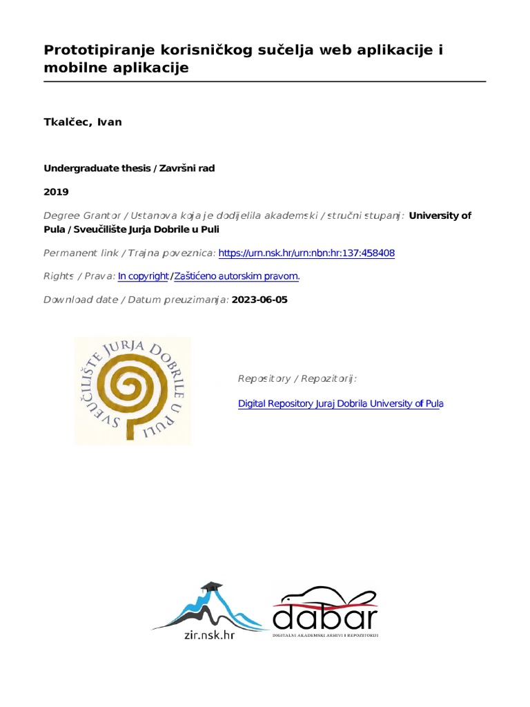 Ivan Tkalcec - Prototipiranje Korisnickog Sucelja Web Aplikacije I Mobilne Aplikacije | PDF