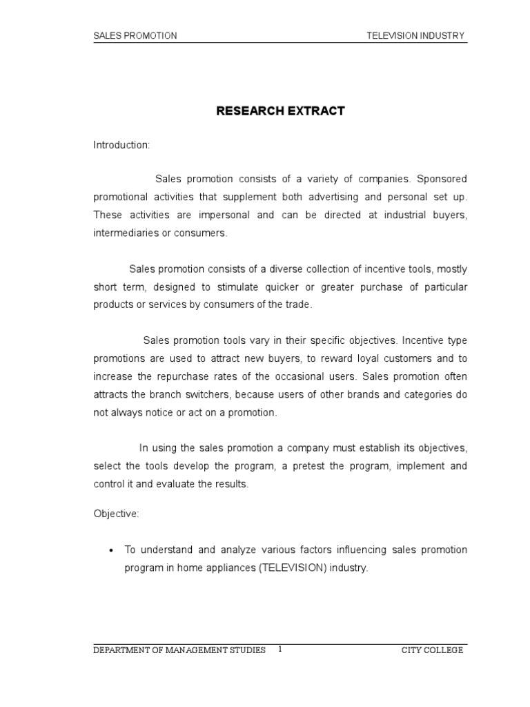 Sales Promotion in Television Industry | PDF | Survey Methodology ...