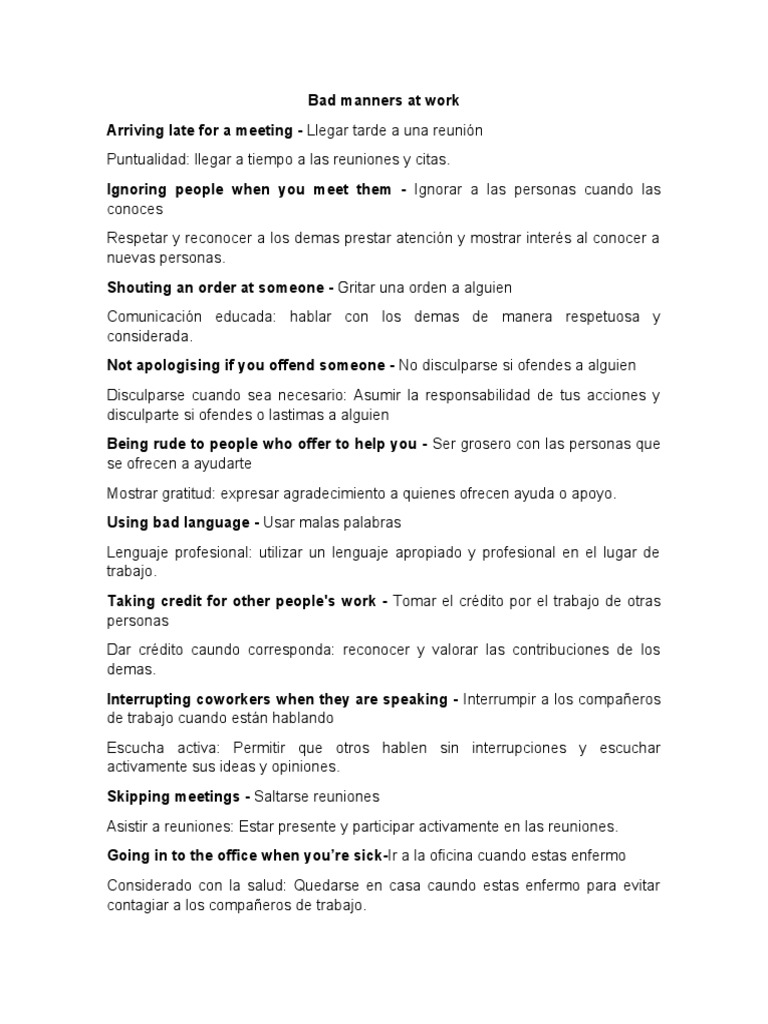 Bad Manners at Work | PDF