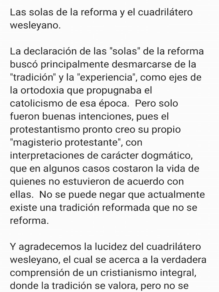 Las Solas de La Reforma y El Cuadrilátero Wesleyano | PDF