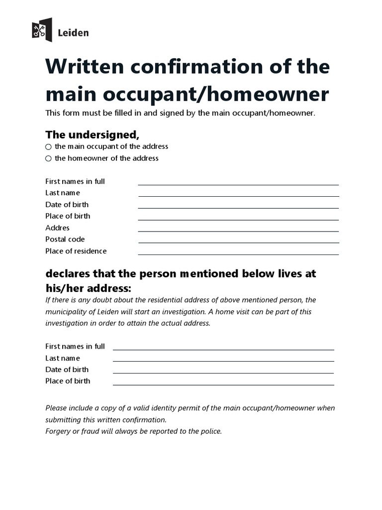 Written Confirmation Home Owner Formulier | PDF