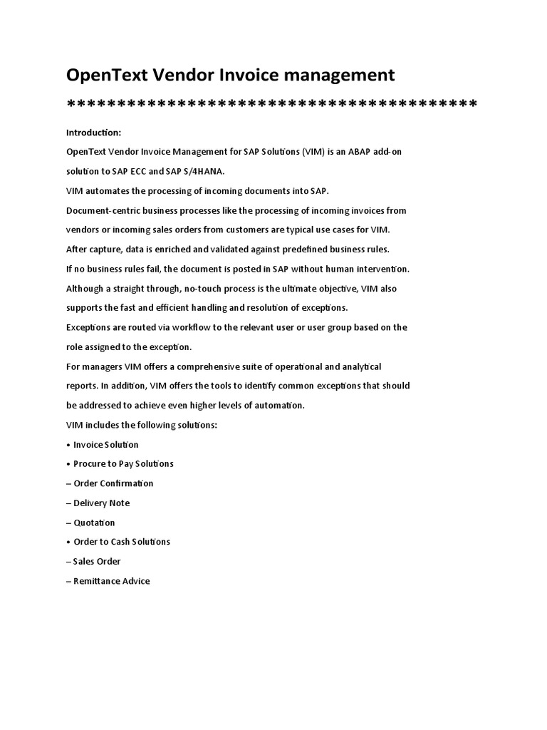 OpenText Vendor Invoice Management - Training Doc-1 | PDF | Invoice ... OpenText Vendor Invoice Management - Training Doc-1 | PDF | Invoice ...