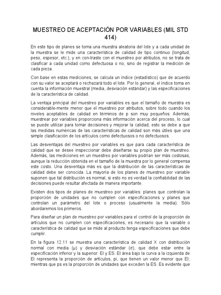 Muestreo por Variables según MIL STD 414 | PDF