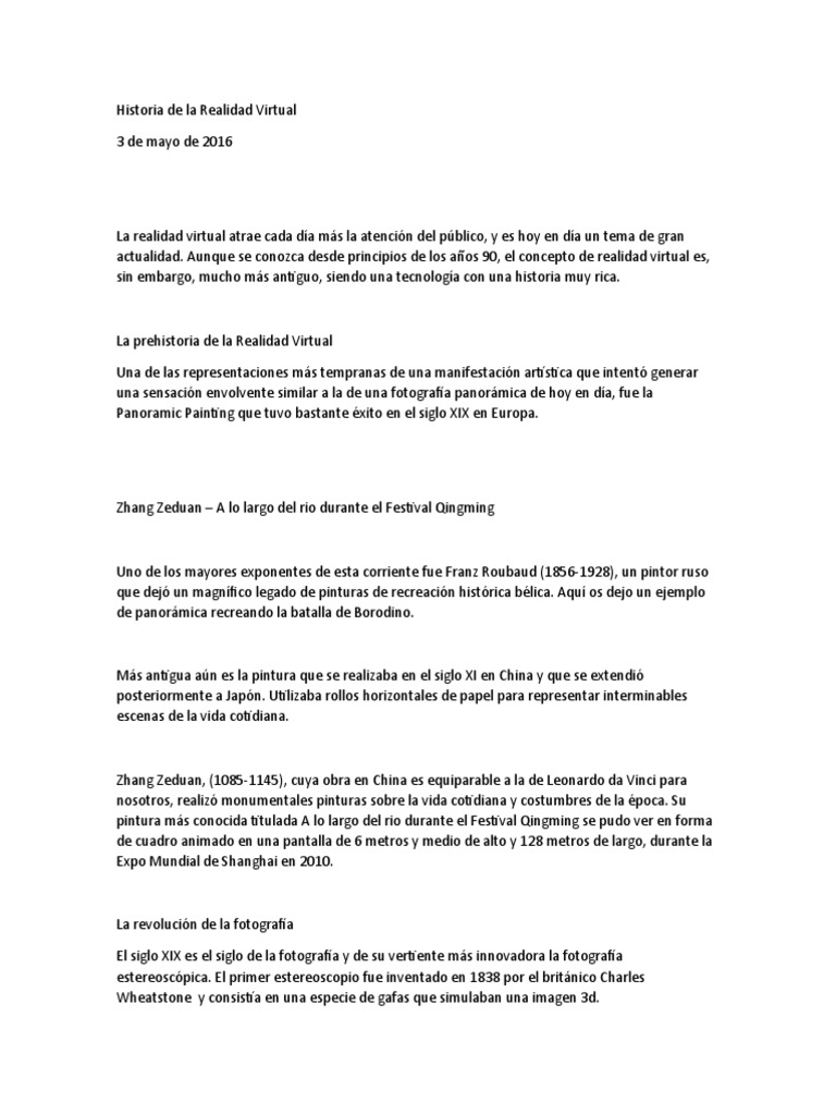 Historia de La Realidad Virtual | PDF | Realidad virtual