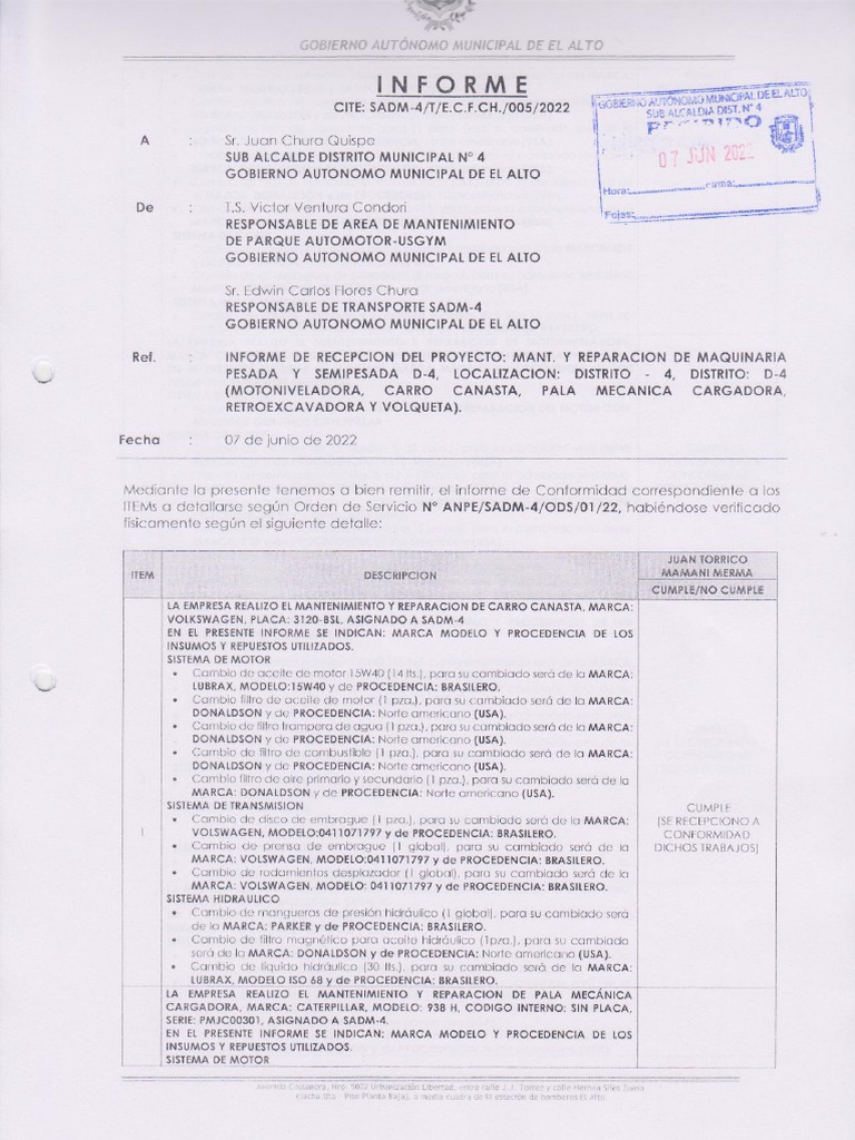 5 INFORME DE RECEPCION | PDF