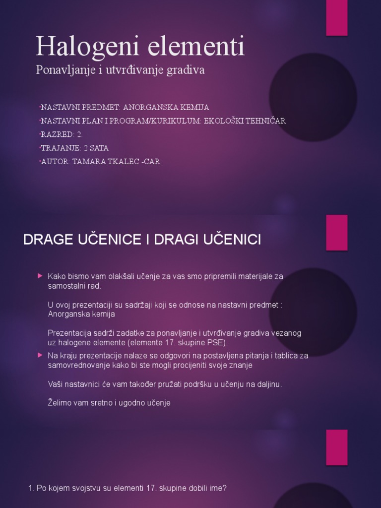 Halogeni Elemeti Ponavljanje | PDF