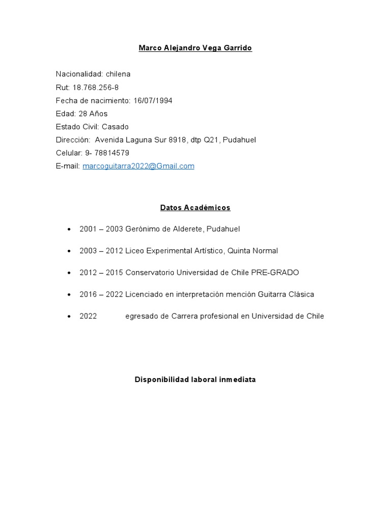 Curriculum Marco Vega 1 | PDF