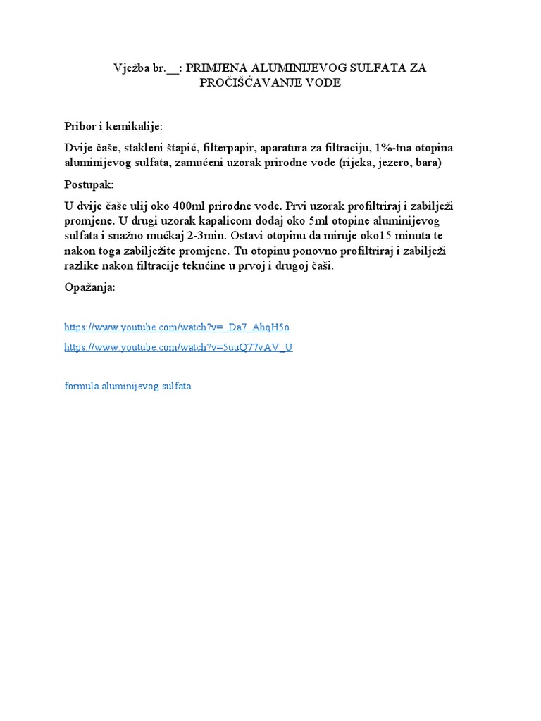 Aluminijev Sulfat - Pročišćavanje Vode | PDF