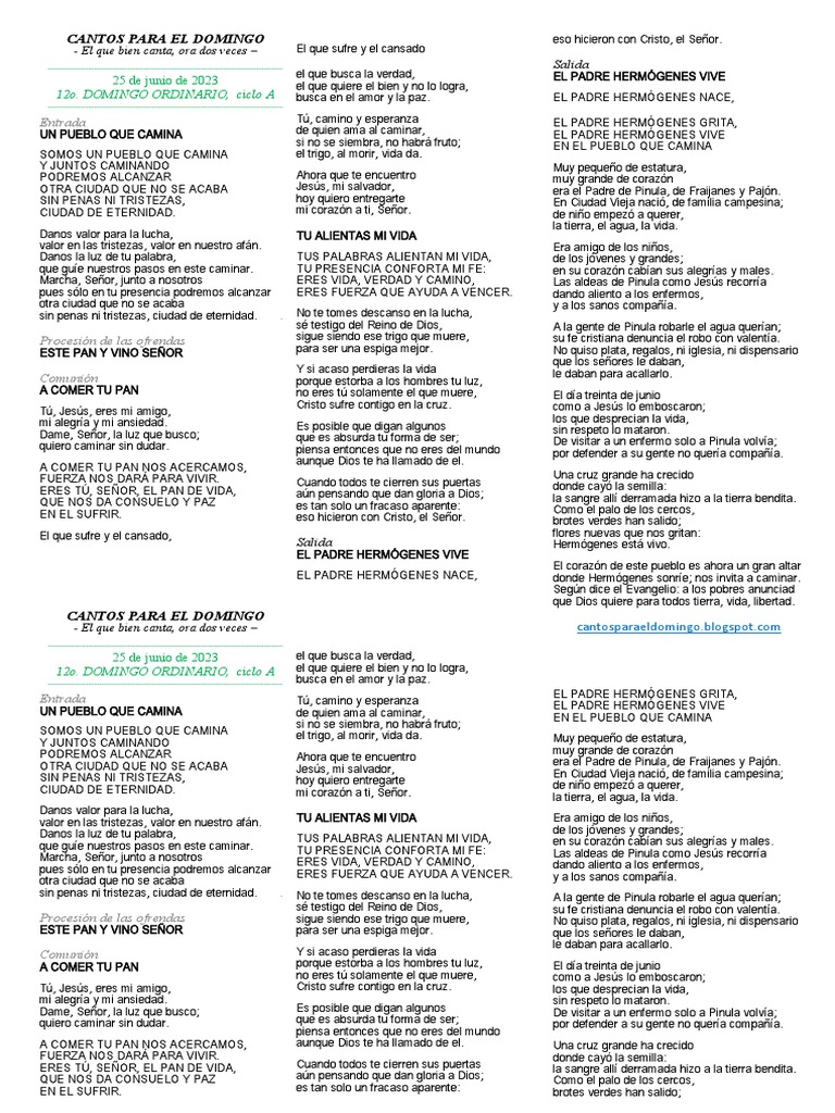 14 LA HOJA DE CANTOS A 3 Columnas para Imprimir | PDF | eucaristía | Cristo (título)