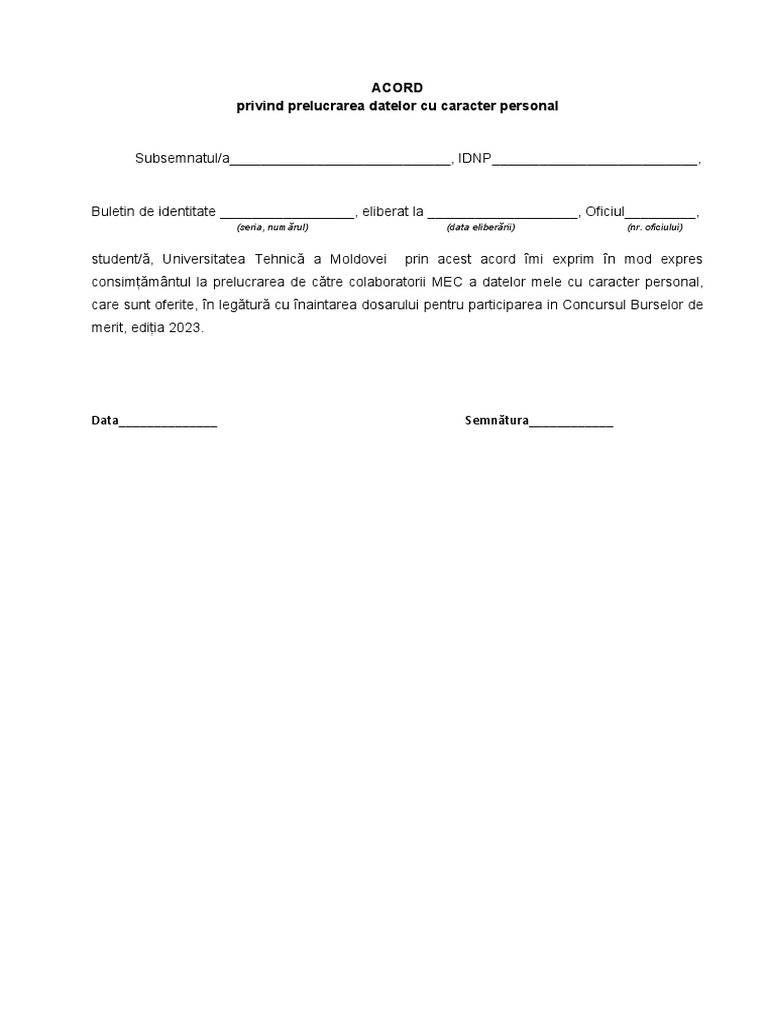 Model Acord - Prelucrare Date Personale | PDF