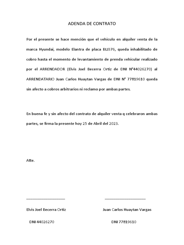 Adenda de Contrato | PDF