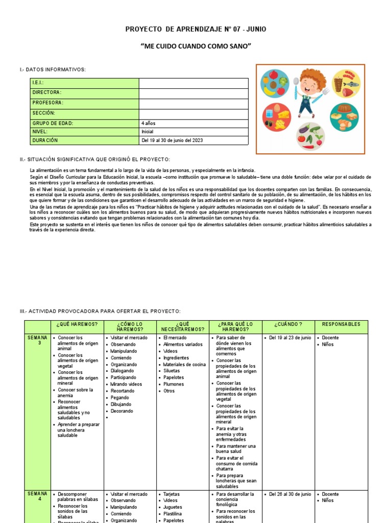 4 Años - Proyecto de Aprendizaje N°07 | PDF