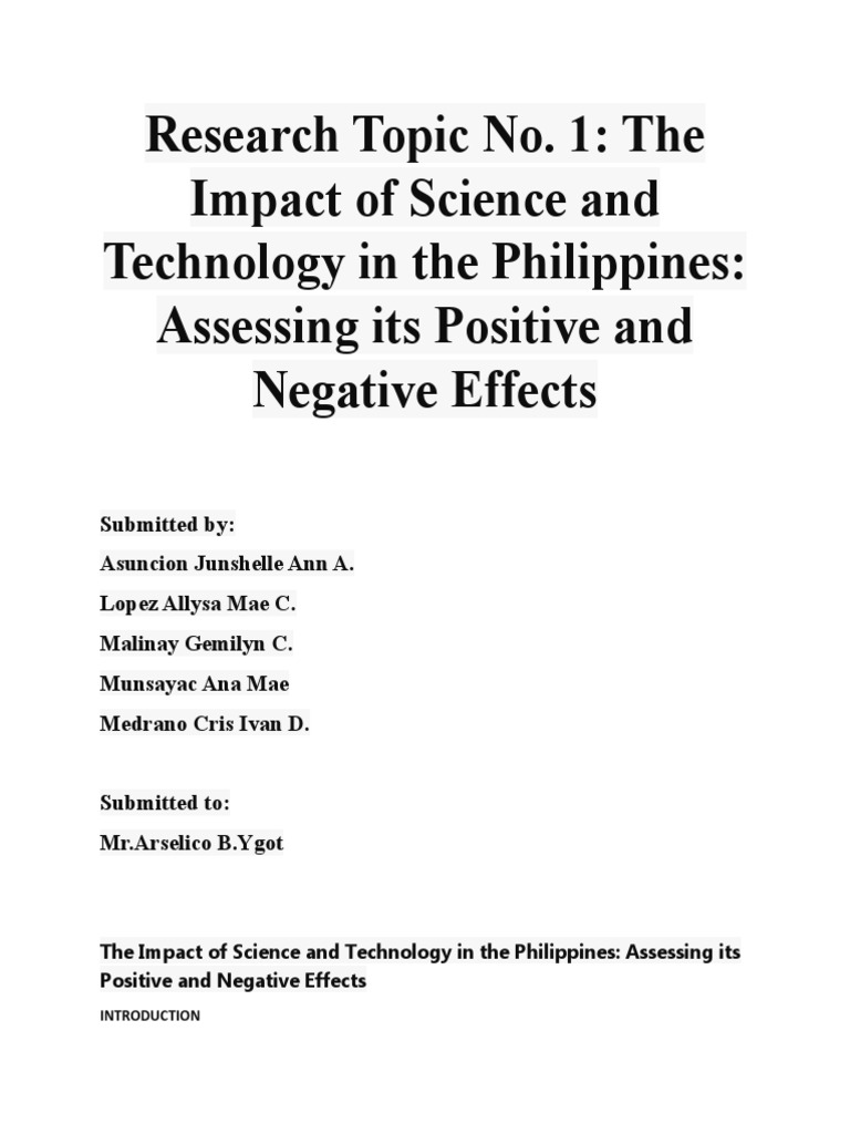 The Impact of Science and Technology in The Philippines Sts | PDF ...
