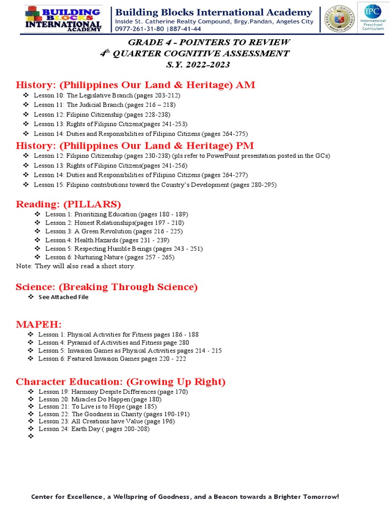 Grade 4 Review Pointers for Quarter 4 | PDF