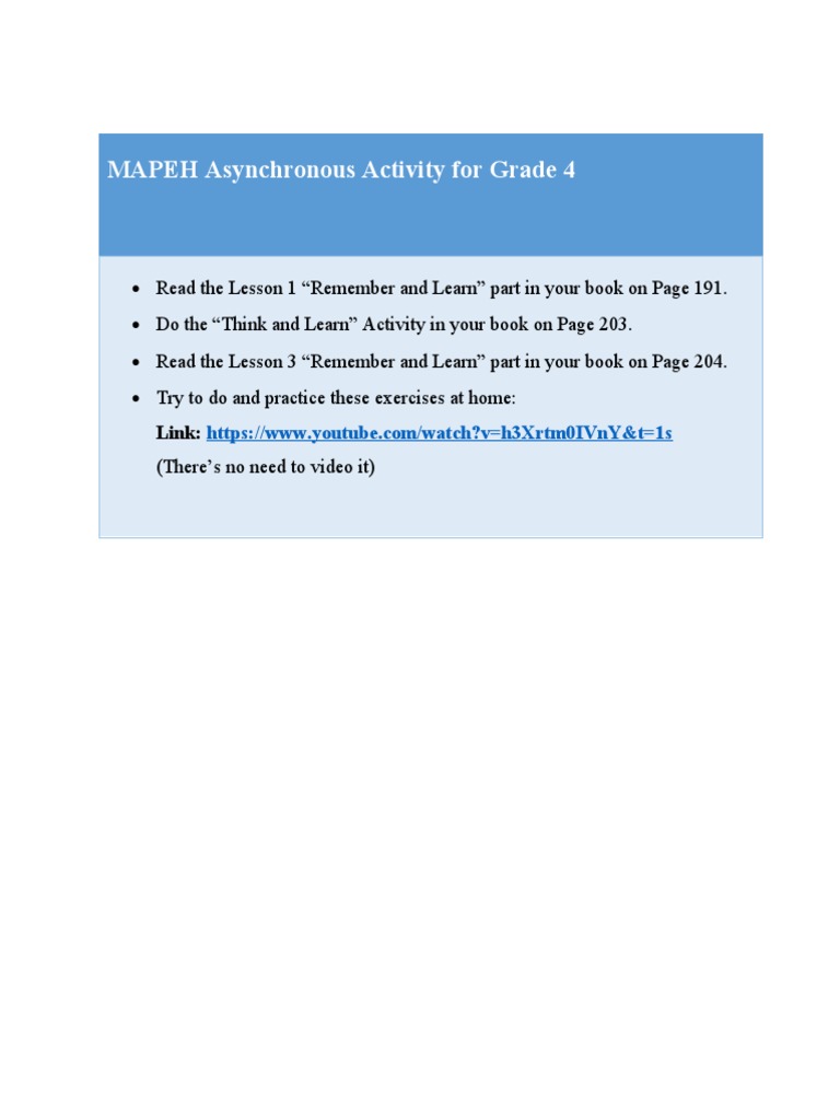 MAPEH Asynchronous Activity For Grade 4 | PDF