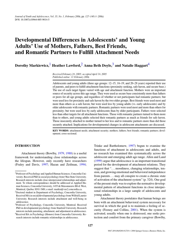 Developmental Differences in A | PDF | Attachment Theory | Adolescence