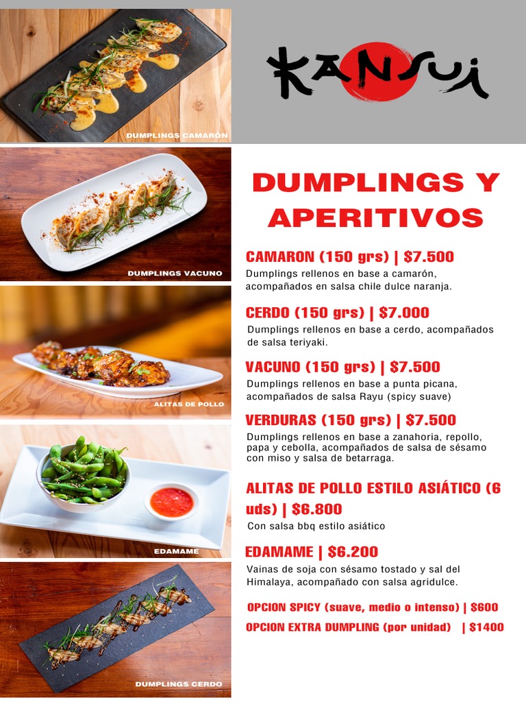 Menú de Dumplings y Ramen KANSUI | PDF | Bola de masa hervida | Salsa ...