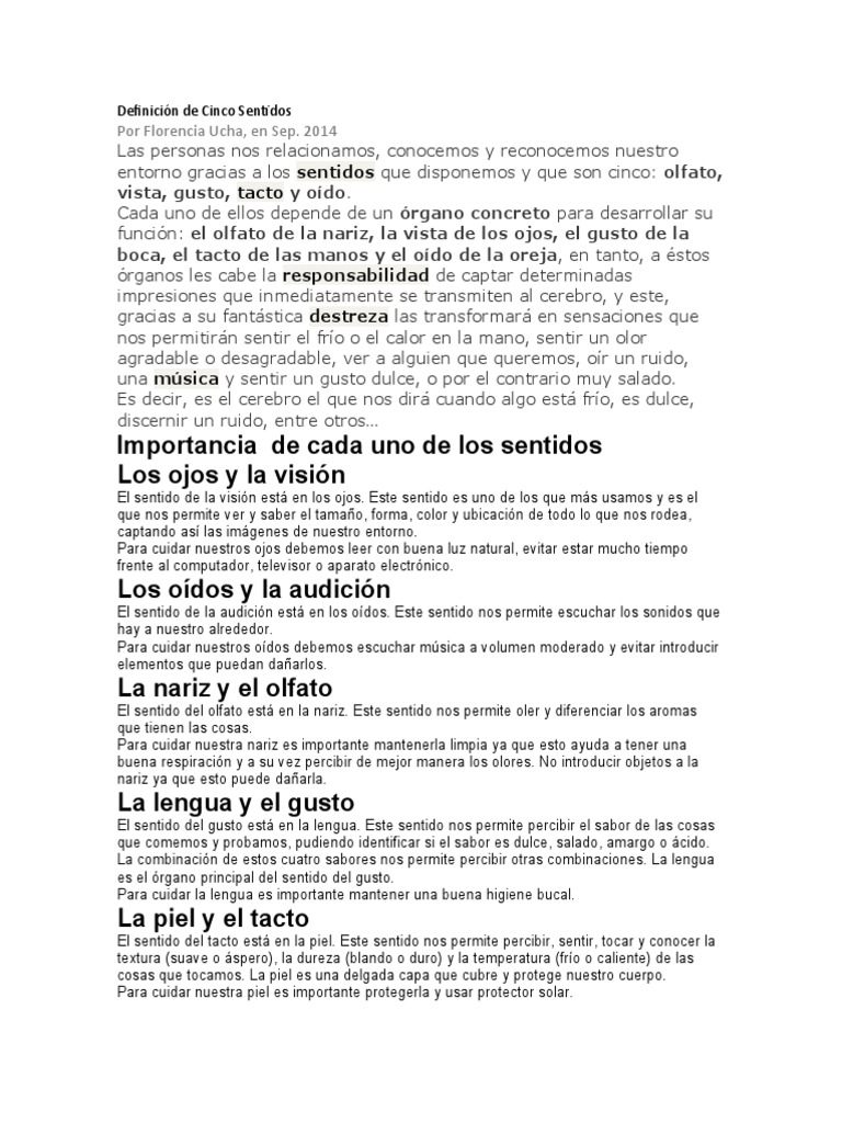 Definición de Cinco Sentidos | PDF | Gusto | Producto Interno Bruto