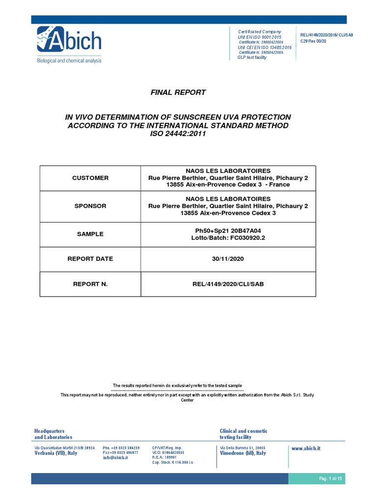 Sunscreen Test - Sunscreen Test UVA Vivo - REL 4149 2020 CLI SAB - ENG ...