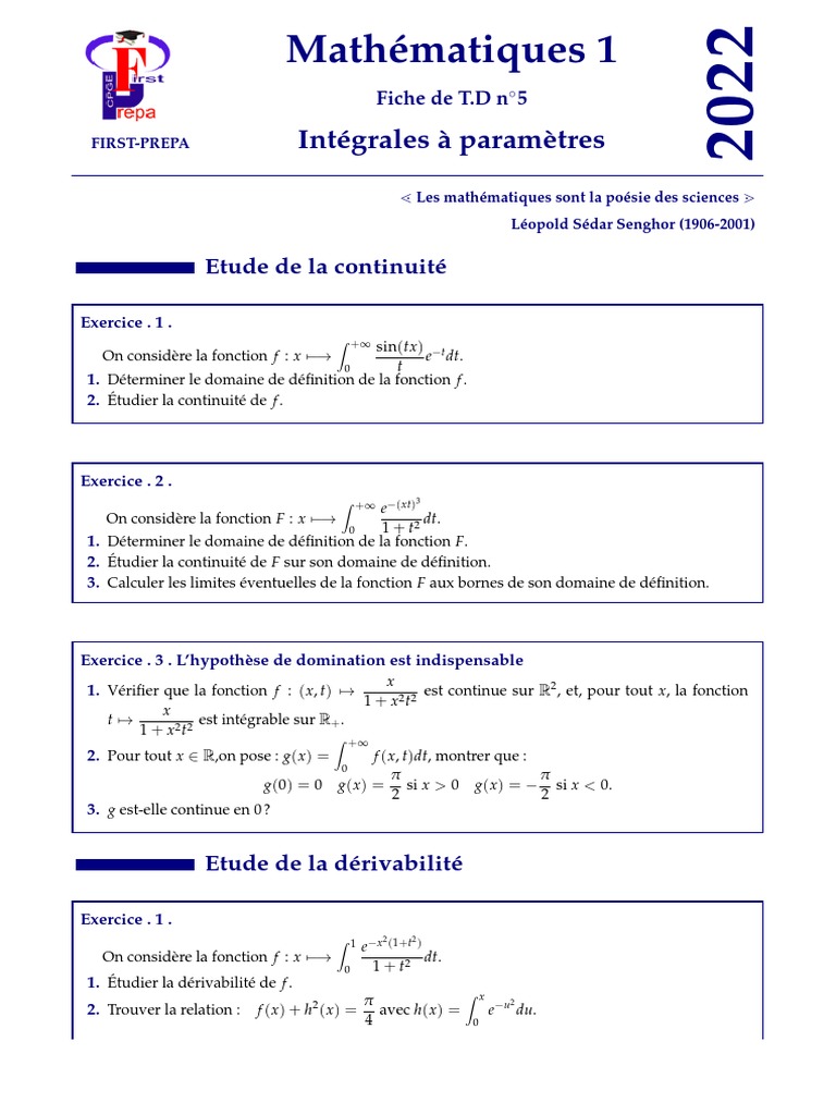 TD Integrales A Parametres | PDF | Limite (mathématiques ...