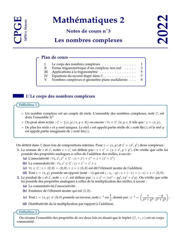 Chapitre 3 Nombres Complexes | PDF | Nombre complexe | Analyse complexe