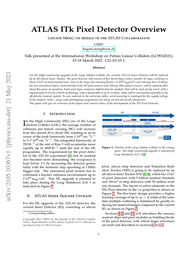 Atlas Itk Pixel Detector Overview: Lingxin Meng, On Behalf of The Atlas Collaboration | PDF