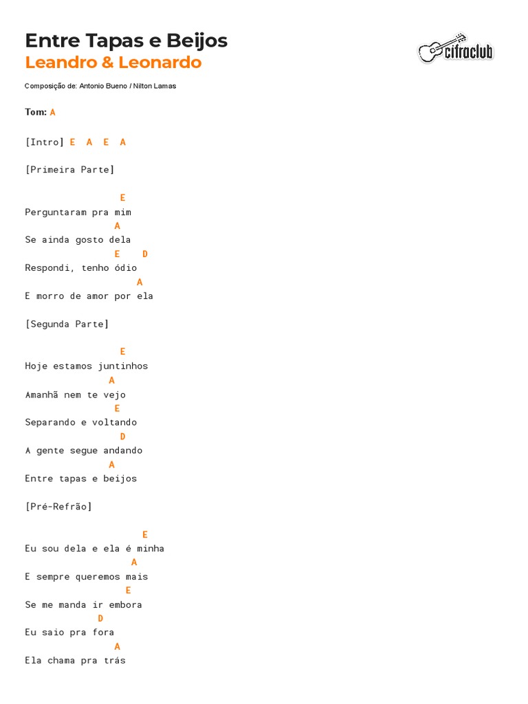 Cifra Club - Leandro & Leonardo - Entre Tapas e Beijos | PDF | Amor