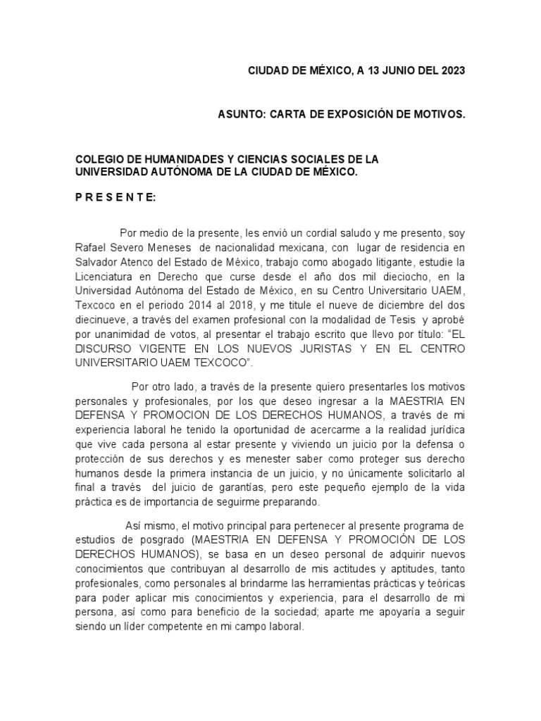 Carta de Exposicion de Motivos | PDF | México | Justicia