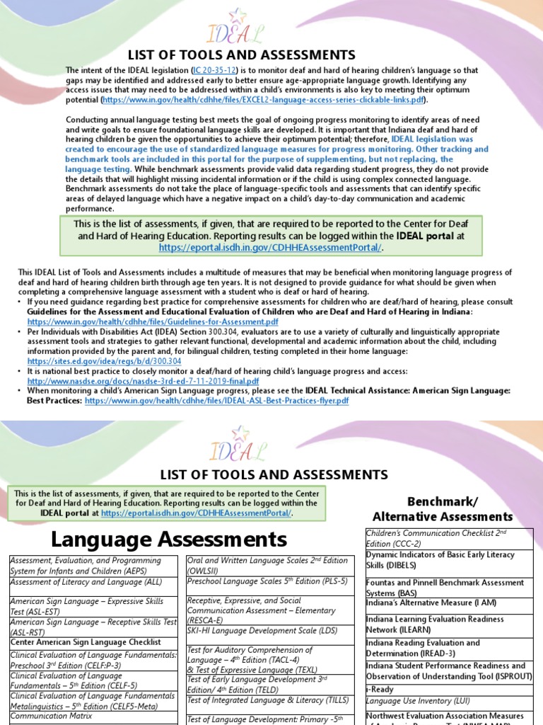 Ideal List Of Tools And Assessments Pdf Educational Assessment
