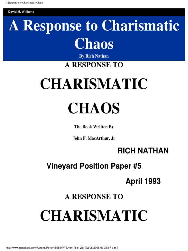 Response To MacArthurs Charismatic Chaos - Rich Nathan | PDF ...