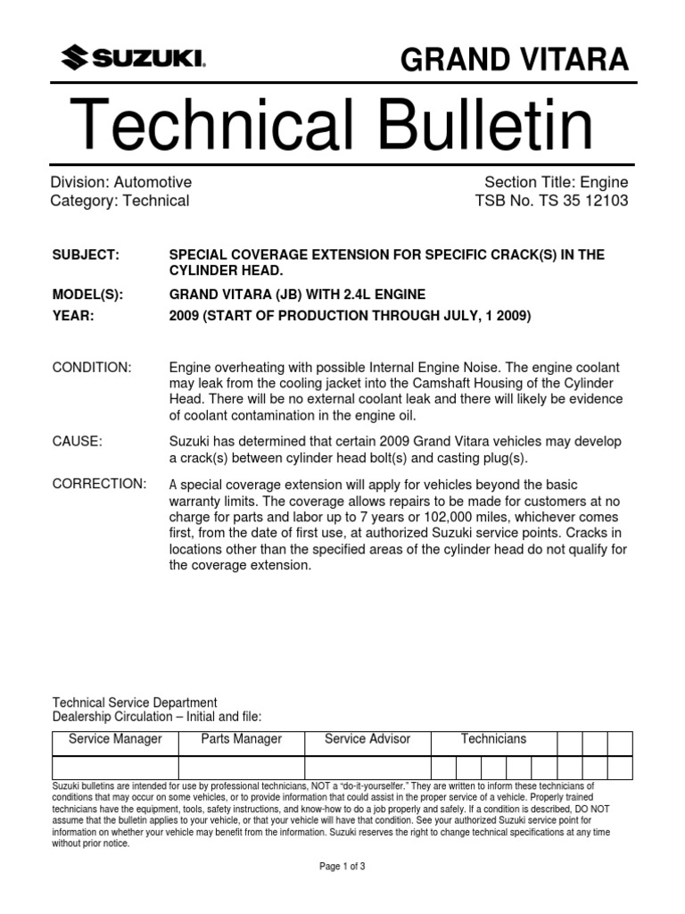 Tsb Re J24b Cylinder Head Cracks Pdf Vehicles Internal Combustion