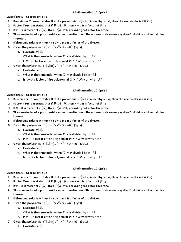 Quiz 3 | PDF | Division (Mathematics) | Polynomial