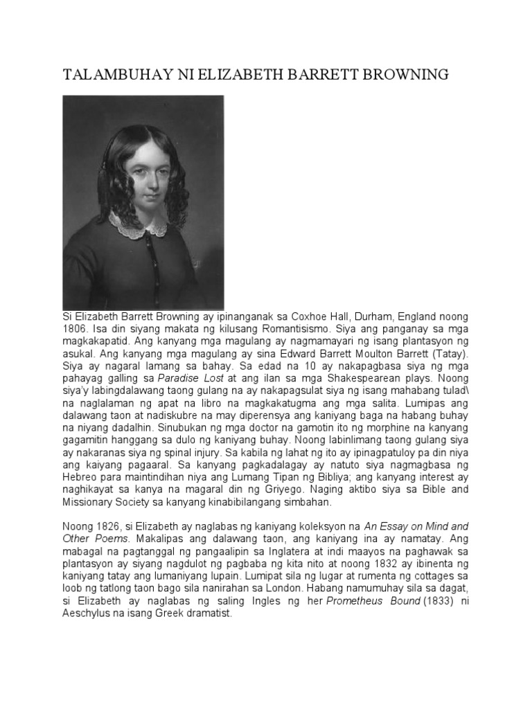 Talambuhay Ni Elizabeth Barrett Browning | PDF