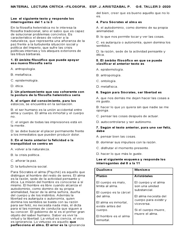 TALLER No 3 - 2020 FILOSOFIA G-5 | PDF | Platón | Aristóteles TALLER No 3 - 2020 FILOSOFIA G-5 | PDF | Platón | Aristóteles