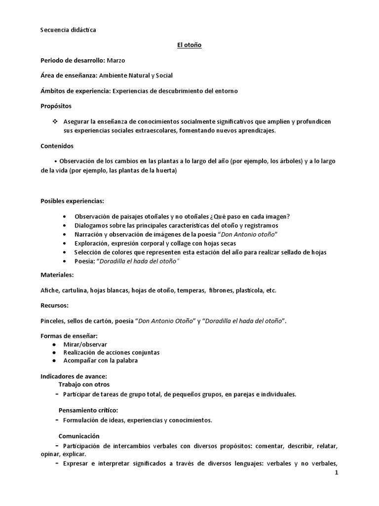 Secuencia Didáctica: El Otoño en 4 Años | PDF