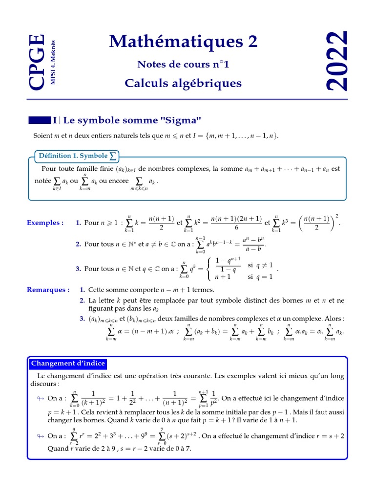 Calculs Algébriques: Somme et Produit | PDF | Extremum | Somme ...