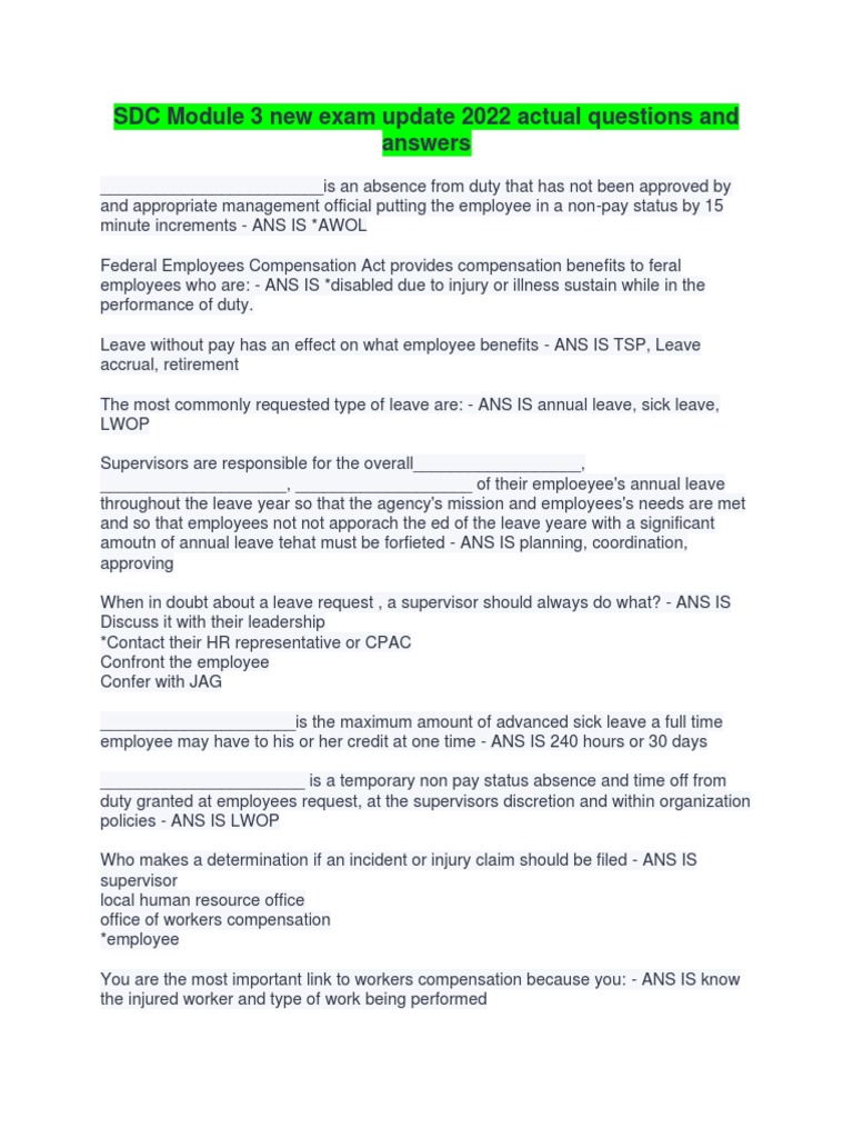 SDC Module 3 New Exam Update 2022 Actual Questions and Answers | PDF | Employment | Unfair Labor ...
