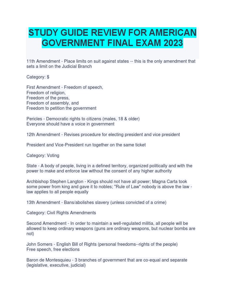 Study Guide Review For American Government Final Exam 2023 | PDF ...