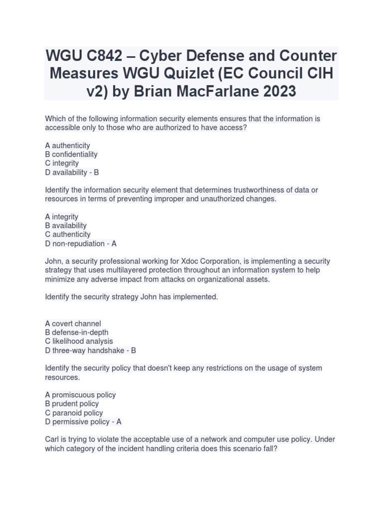 WGU C842 - Cyber Defense and Counter Measures WGU Quizlet (EC Council CIH v2) by Brian ...