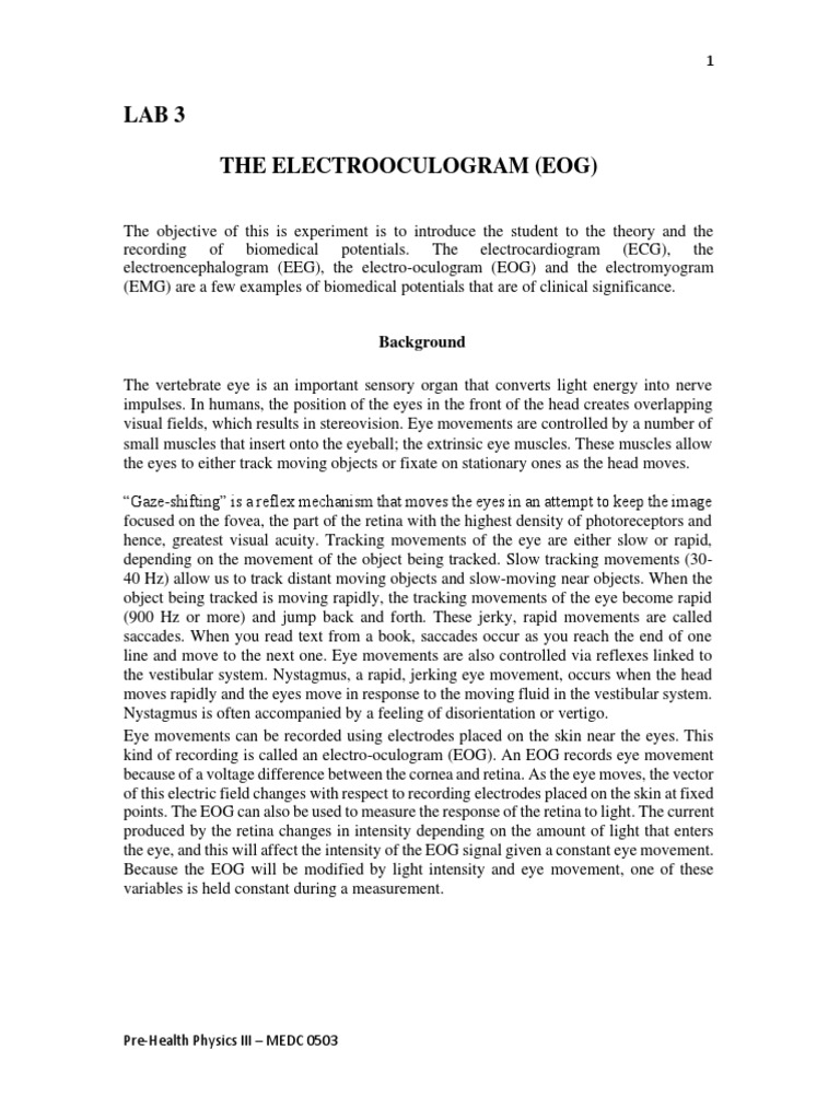 Medc 0503 2022-2023 Lab 3 - Eog | PDF | Eye | Electromyography