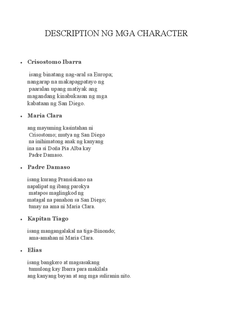 Description NG Mga Character Noli Me Tangere | PDF
