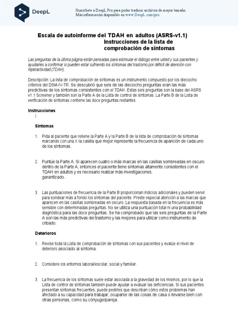 Questionnaire ASRS TDAH Adultes | PDF | Évolution de carrière ...