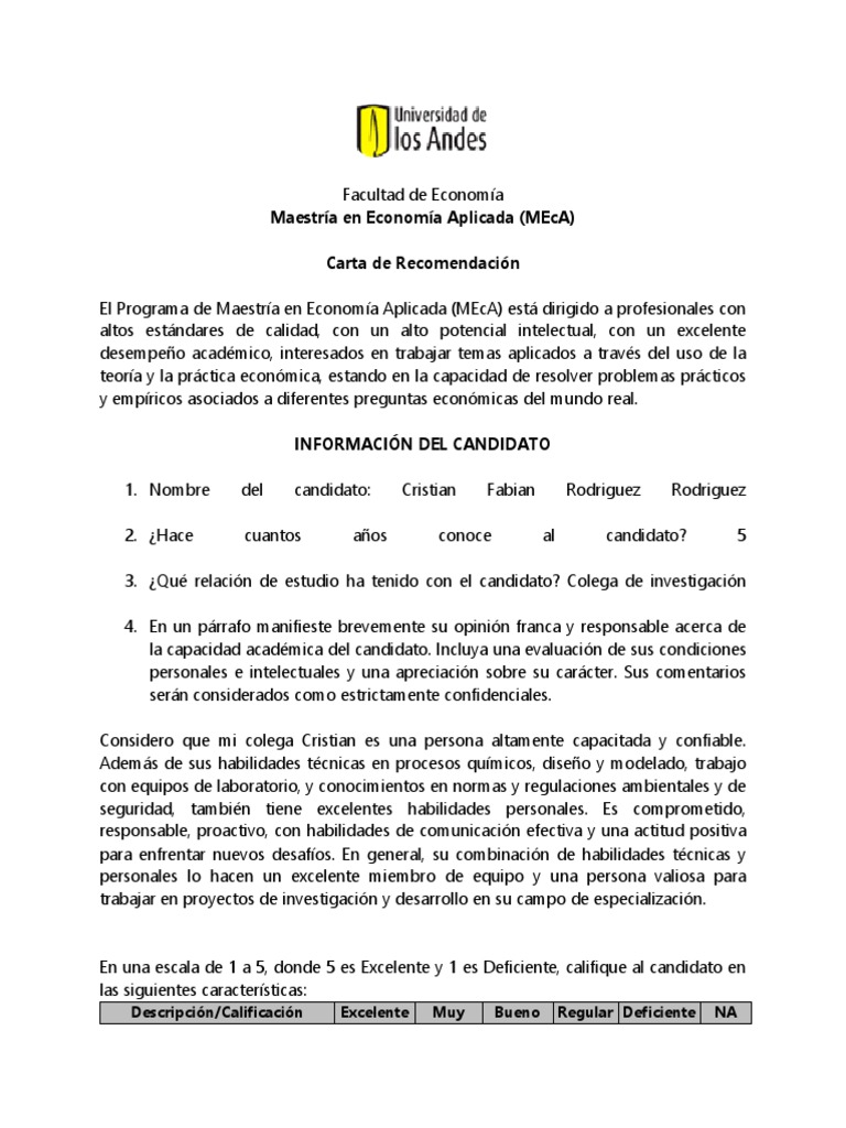 Carta de Recomendacion MEcA | PDF | Metodología