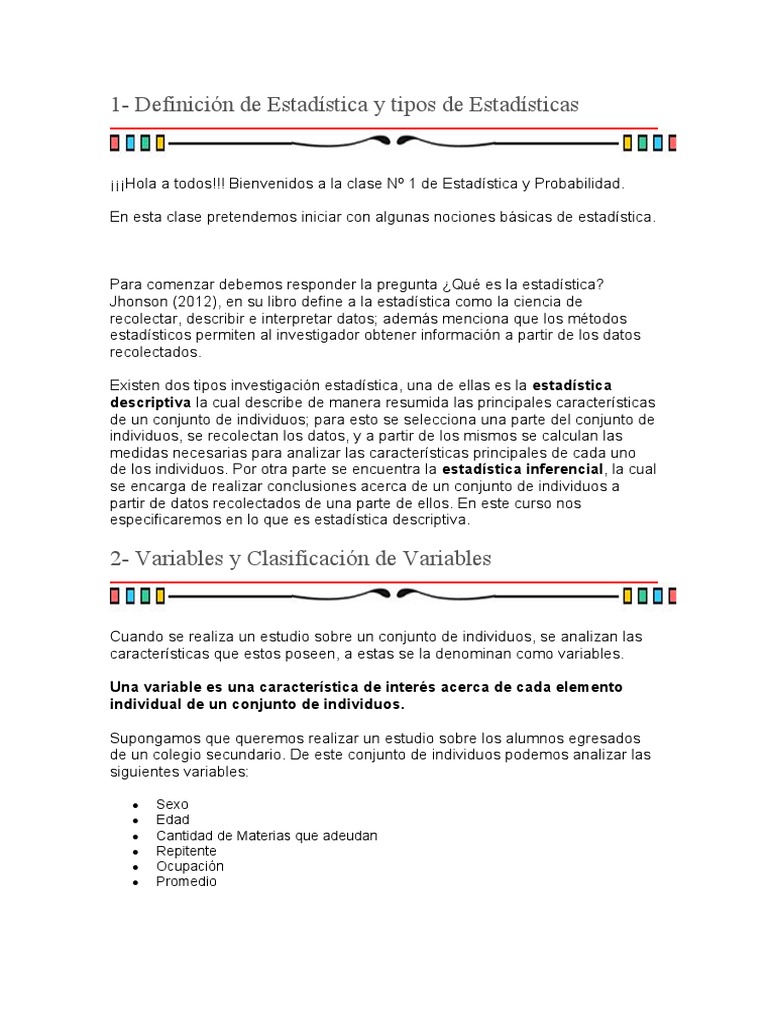 1 Clase 1 Nociones Básicas De La Estadística Pdf