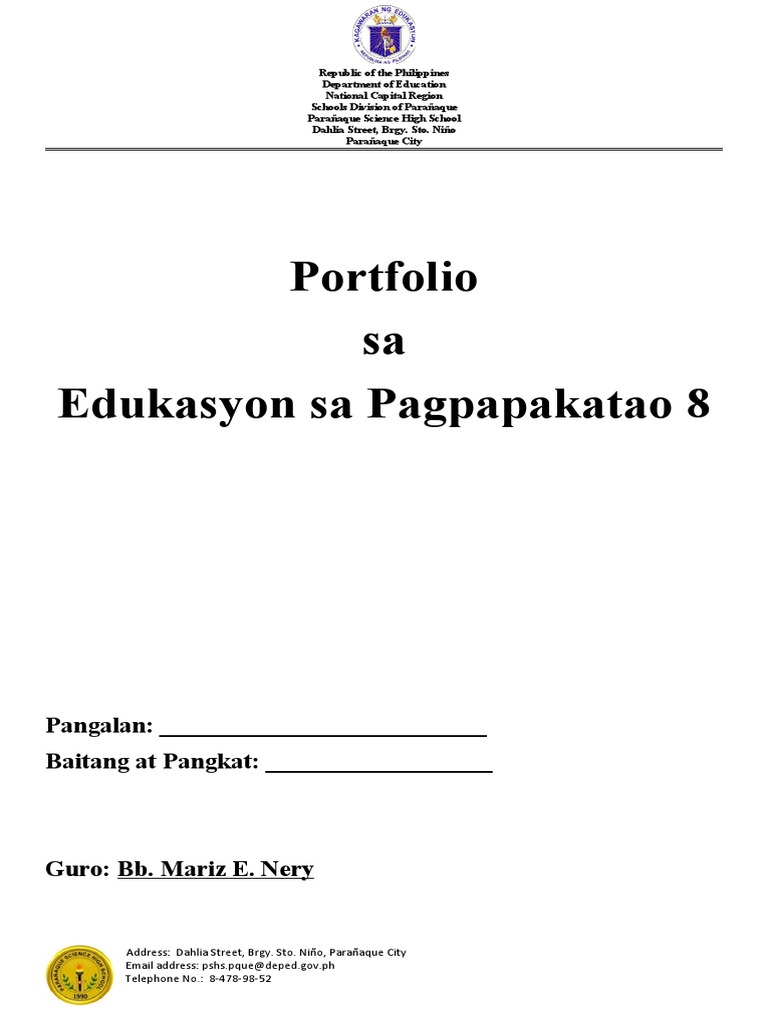 Grade 8 ESP Portfolio Template | PDF | Philippines