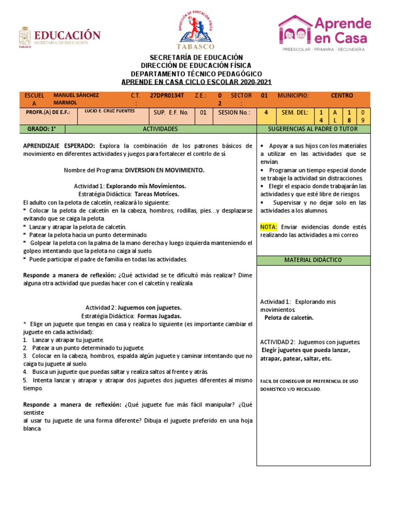 Plan de Sesion AEC2 PRIMARIA-1° | PDF