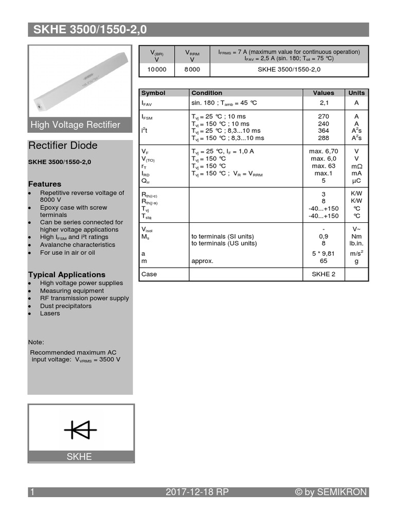 SEMIKRON DataSheet SKHE 3500 1550 2 0 05603650 | PDF | Power Supply | Electrical Engineering