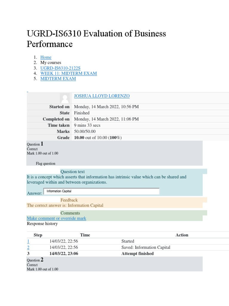 Evaluation of Business Performance Midterm Exam PDF | PDF